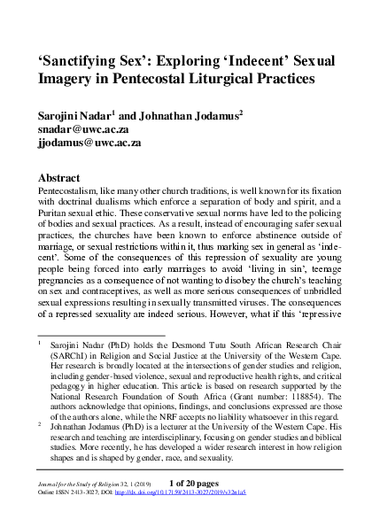 Pdf Sanctifying Sex Exploring Indecent Sexual Imagery In Pentecostal Liturgical Practices