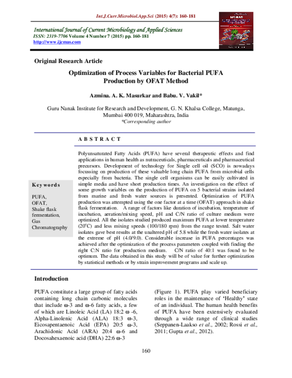 (PDF) Optimization of Process Variables for Bacterial PUFA Production by OFAT Method