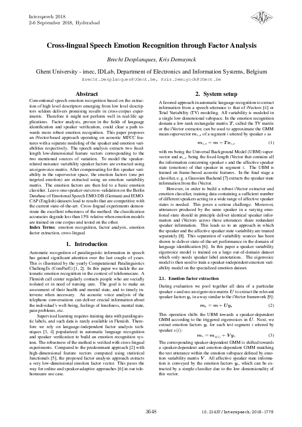 (PDF) Cross-lingual Speech Emotion Recognition through Factor Analysis