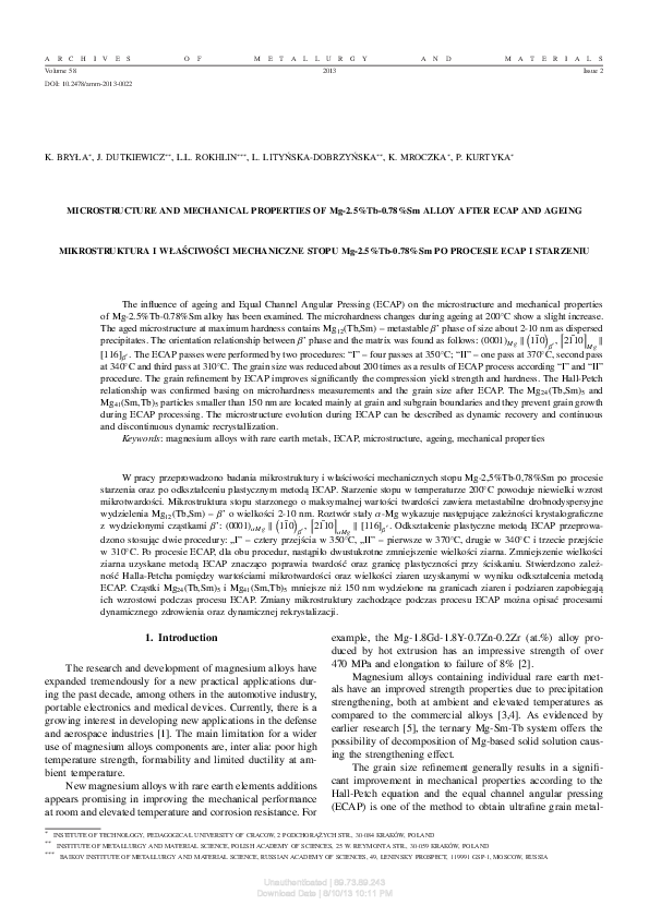 (PDF) Microstructure and mechanical properties of Mg–6Sn and Mg–6Zn ...