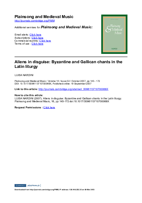(PDF) Aliens in disguise: Byzantine and Gallican chants in the Latin ...