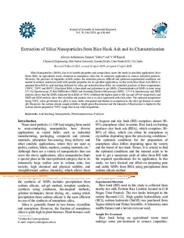 (PDF) Extraction of Silica Nanoparticles from Rice Husk Ash and its ...