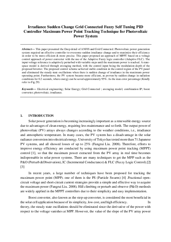 (PDF) Irradiance Sudden Change Grid Connected Fuzzy Self Tuning PID Controller Maximum Power ...