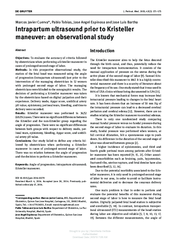 (PDF) Intrapartum ultrasound prior to Kristeller maneuver: an ...