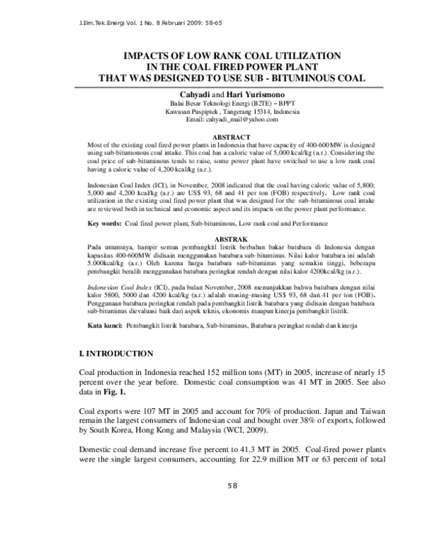 (PDF) Impacts of Low Rank Coal Utilization in the Coal Fired Power Plant That Was Designed to ...