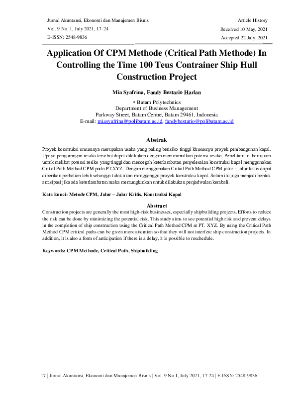 (PDF) Application Of CPM Methode (Critical Path Methode) In Controlling ...