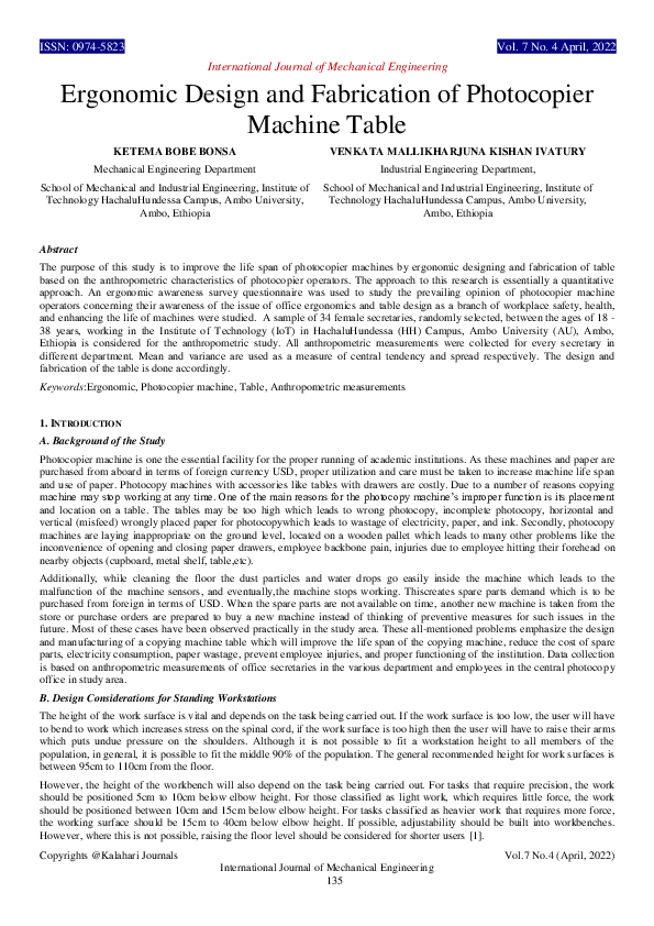 (PDF) Ergonomic Design and Fabrication of Photocopier Machine Table