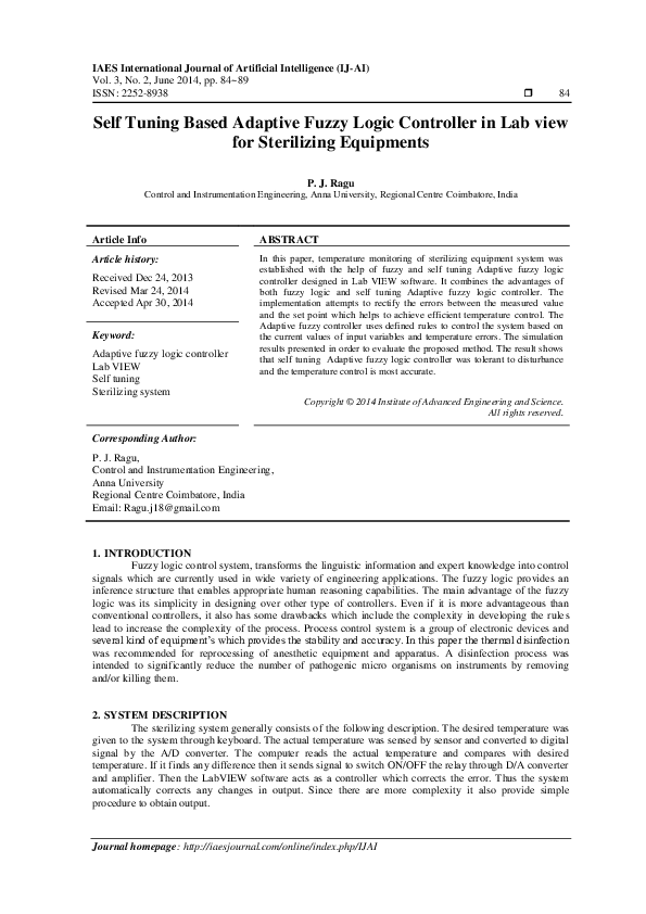 Pdf Self Tuning Based Adaptive Fuzzy Logic Controller In Lab View For