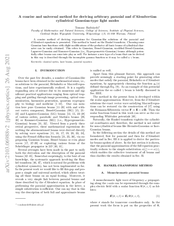 (PDF) A concise and universal method for deriving arbitrary paraxial and d’Alembertian ...