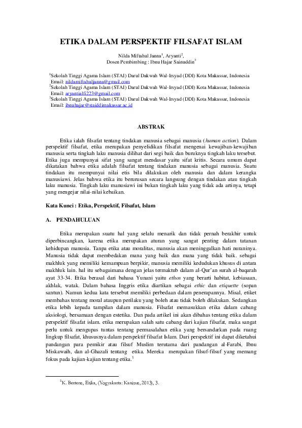 (PDF) ETIKA DALAM PERSPEKTIF FILSAFAT ISLAM