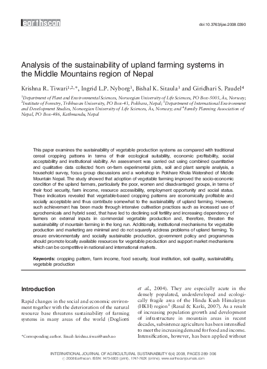(PDF) Analysis of the sustainability of upland farming systems in the ...