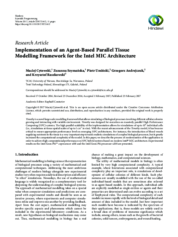 Pdf Implementation Of An Agent Based Parallel Tissue Modelling