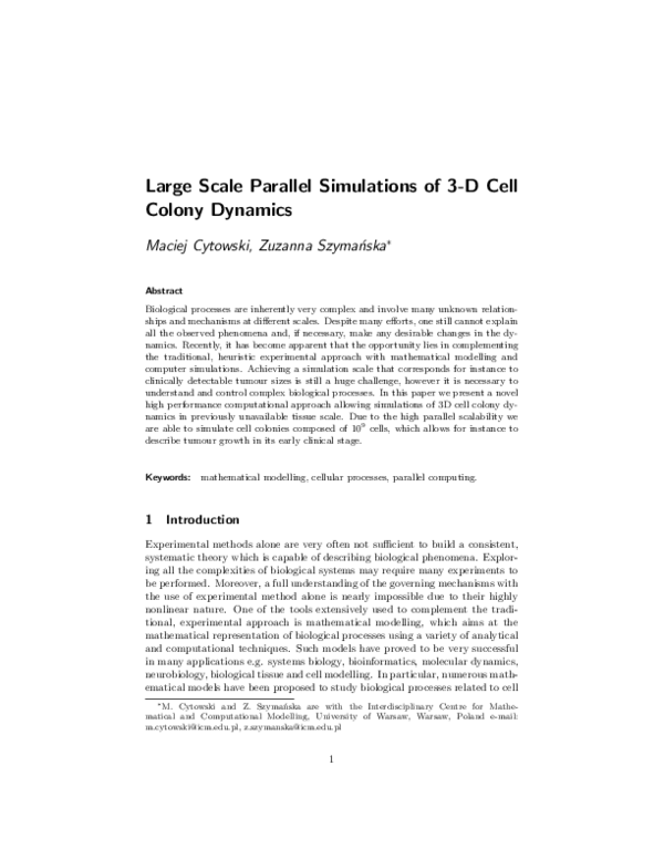 (PDF) Large-Scale Parallel Simulations of 3D Cell Colony Dynamics | Zuzanna Szymańska - Academia.edu