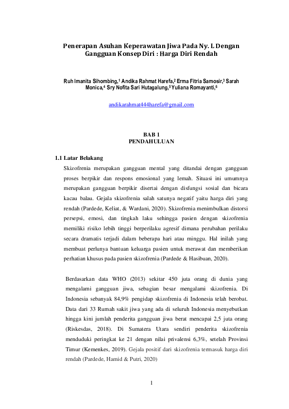 (PDF) Penerapan Asuhan Keperawatan Jiwa Pada Ny. L Dengan Gangguan Konsep Diri : Harga Diri Rendah
