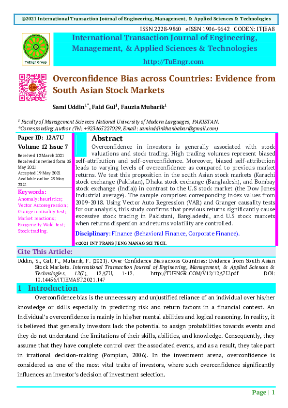 (PDF) Overconfidence Bias across Countries: Evidence from South Asian ...