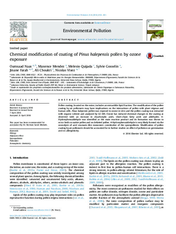(PDF) Chemical modification of coating of Pinus halepensis pollen by ...