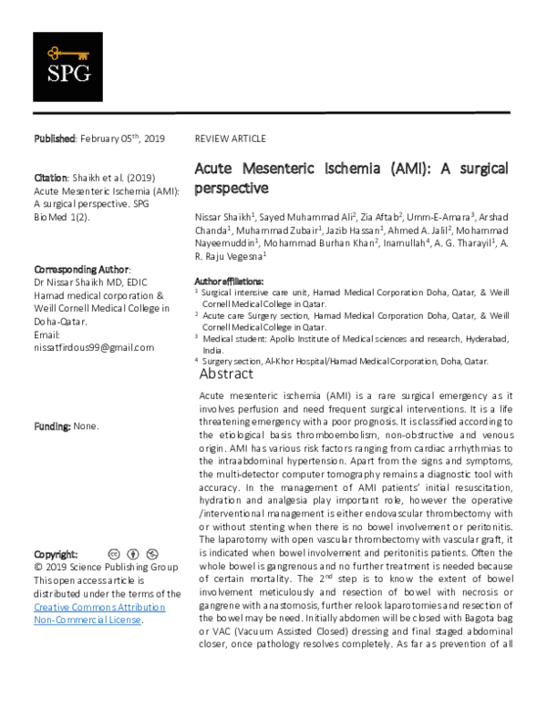 (PDF) Surgical Management of Acute Mesenteric Ischemia