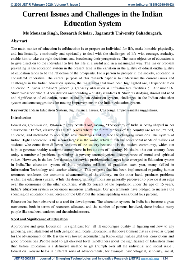 (PDF) Current Issues and Challenges in the Indian Education System