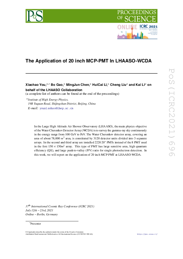 (PDF) The Application of 20 inch MCP-PMT In LHAASO-WCDA