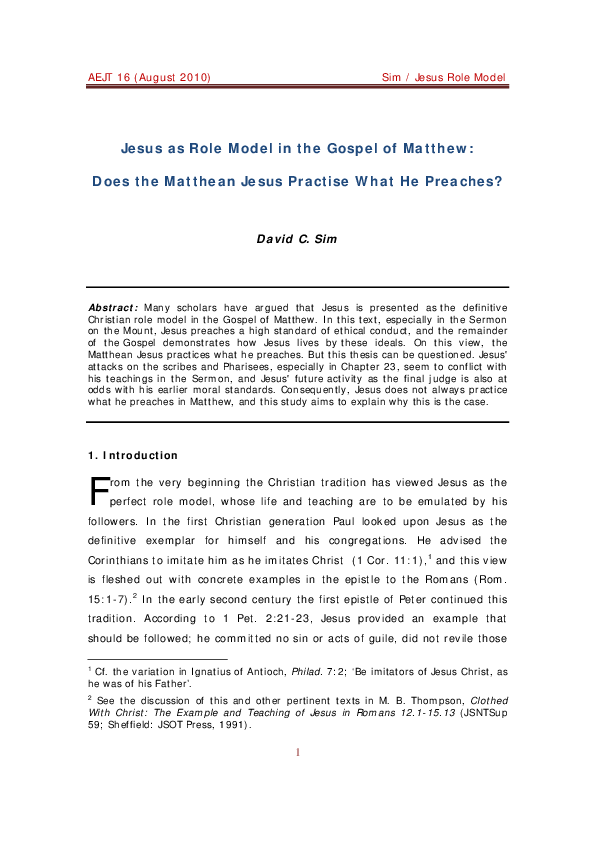 (PDF) Jesus as Role Model in the Gospel of Matthew Does the Matthean ...