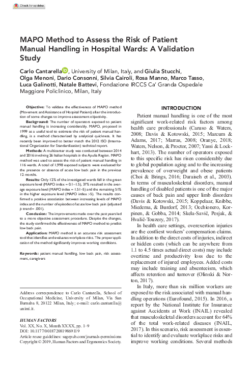 (PDF) MAPO Method to Assess the Risk of Patient Manual Handling in ...