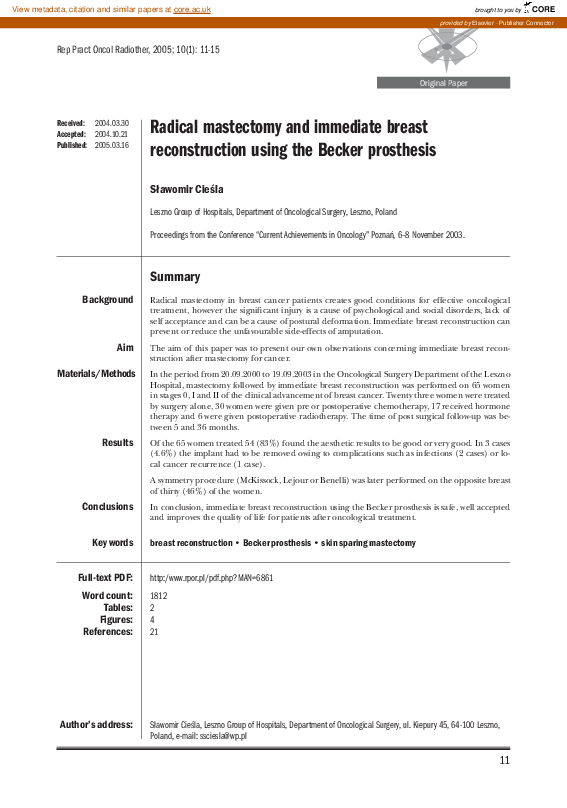 (PDF) Radical mastectomy and immediate breast reconstruction using the ...