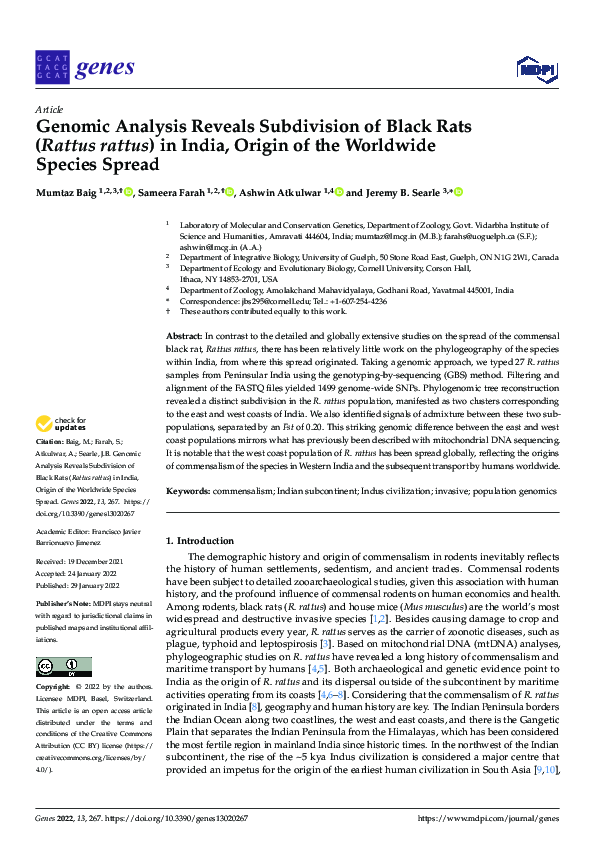 (PDF) Genomic Analysis Reveals Subdivision of Black Rats (Rattus rattus ...