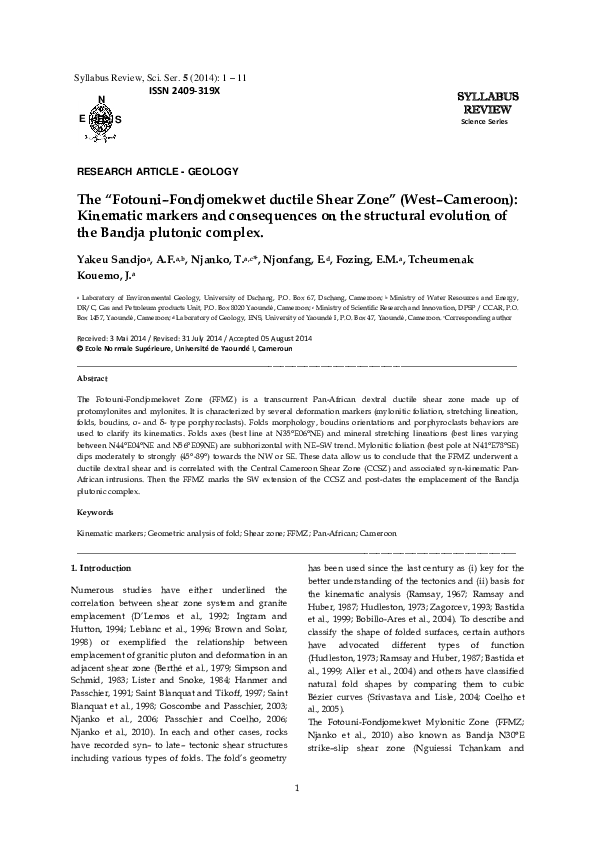 (PDF) The “Fotouni–Fondjomekwet ductile Shear Zone” (West–Cameroon ...
