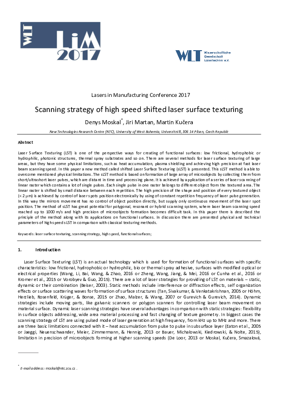 (PDF) Scanning strategy of high speed shifted laser surface texturing