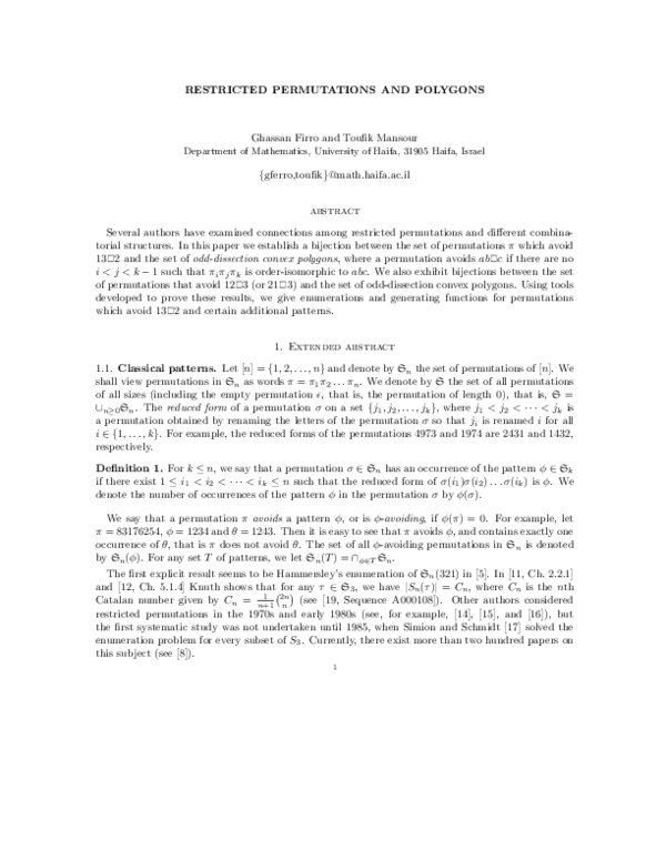 (PDF) Restricted permutations and polygons | Toufik Mansour - Academia.edu