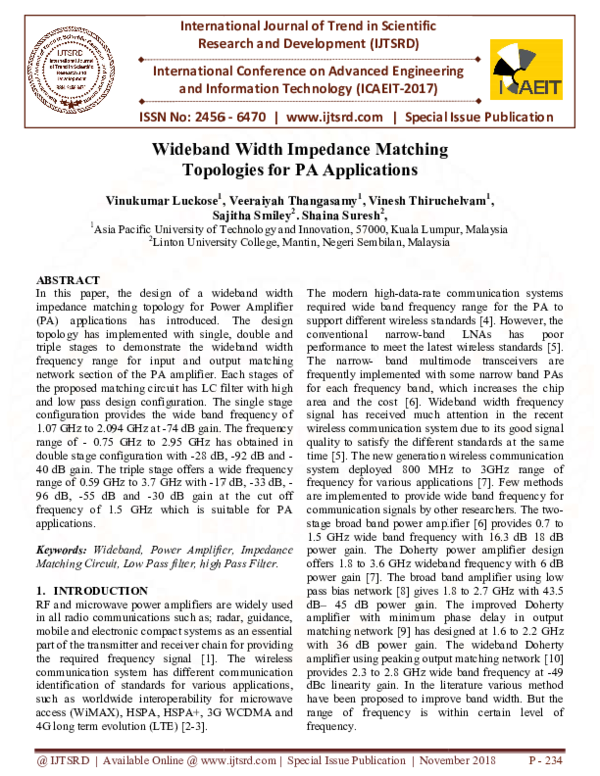 (PDF) Wideband Width Impedance Matching Topologies for PA Applications