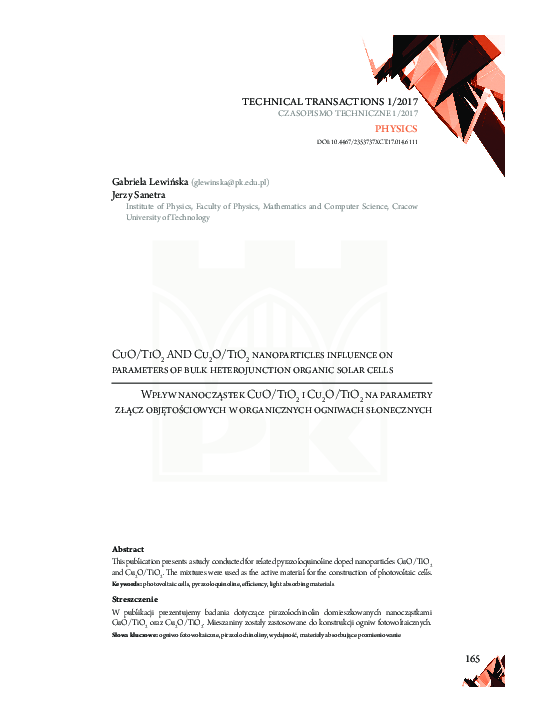 Pdf Cuo Tio2 And Cu2o Tio2 Nanoparticles Influence On Parameters Of Bulk Heterojunction