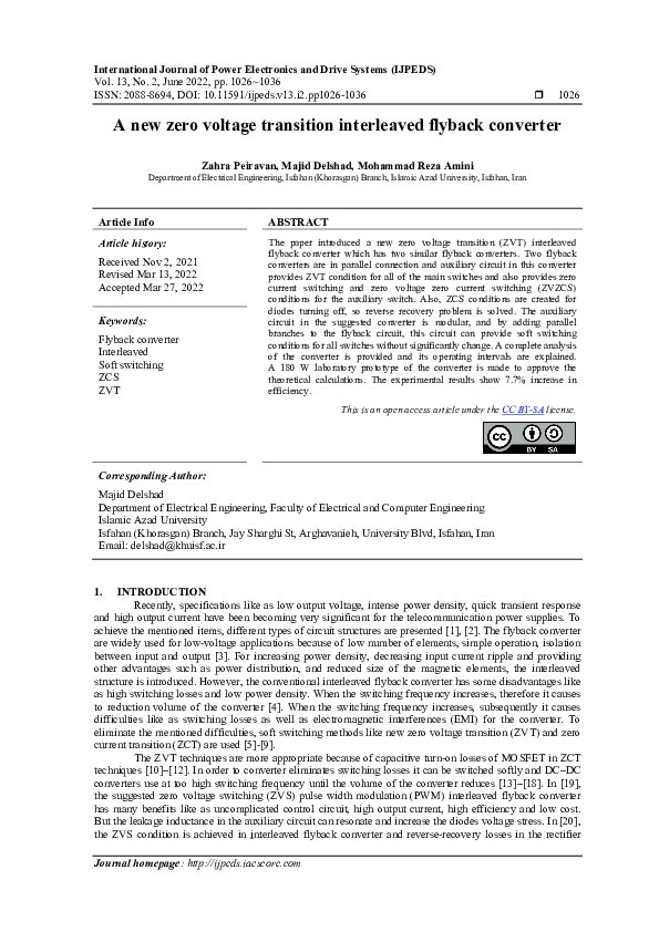 (PDF) A new zero voltage transition interleaved flyback converter