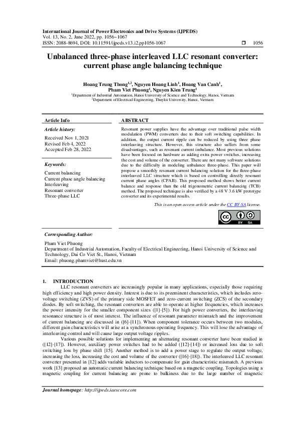 (PDF) Unbalanced three-phase interleaved LLC resonant converter ...
