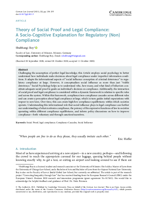 (PDF) Theory of Social Proof and Legal Compliance: A Socio-Cognitive ...