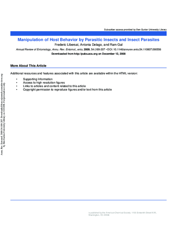 (PDF) Manipulation of Host Behavior by Parasitic Insects and Insect ...