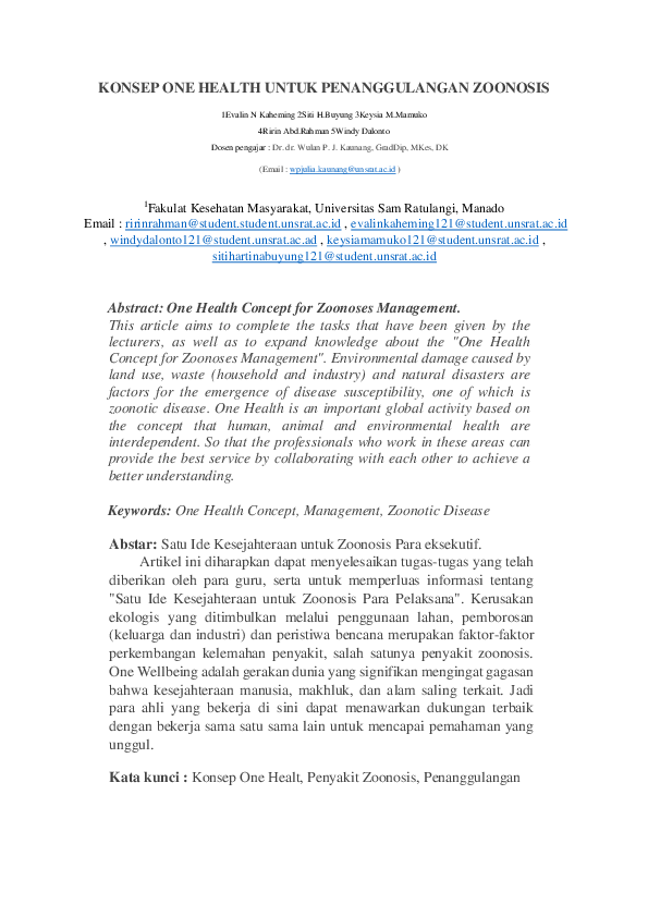 (PDF) KONSEP ONE HEALTH UNTUK PENANGGULANGAN ZOONOSIS