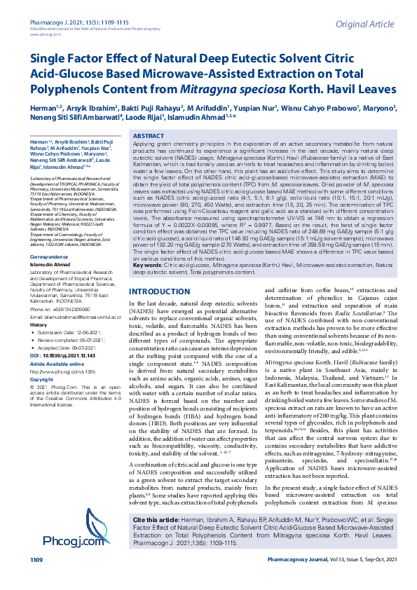 (PDF) Single Factor Effect of Natural Deep Eutectic Solvent Citric Acid-Glucose Based Microwave ...