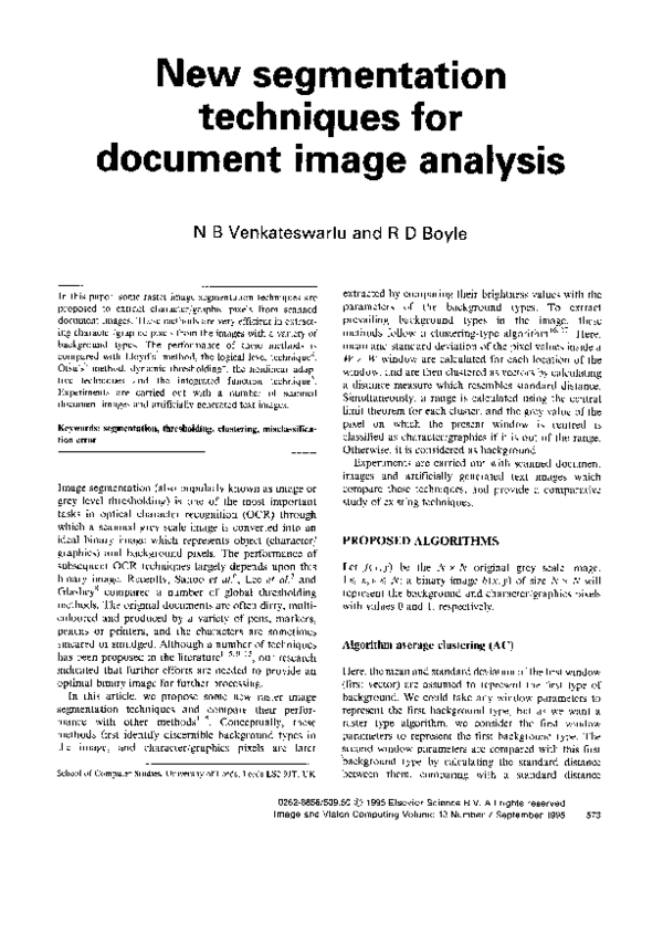 (PDF) New segmentation techniques for document image analysis