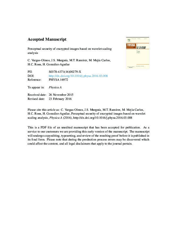 (PDF) Perceptual security of encrypted images based on wavelet scaling analysis | J. S . Murguía ...
