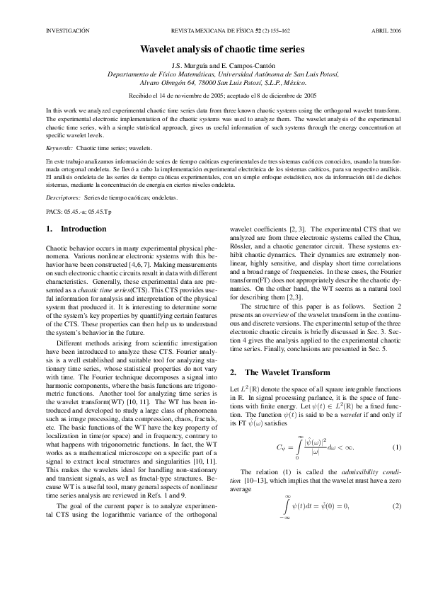 Pdf Wavelet Analysis Of Chaotic Time Series J S Murguía