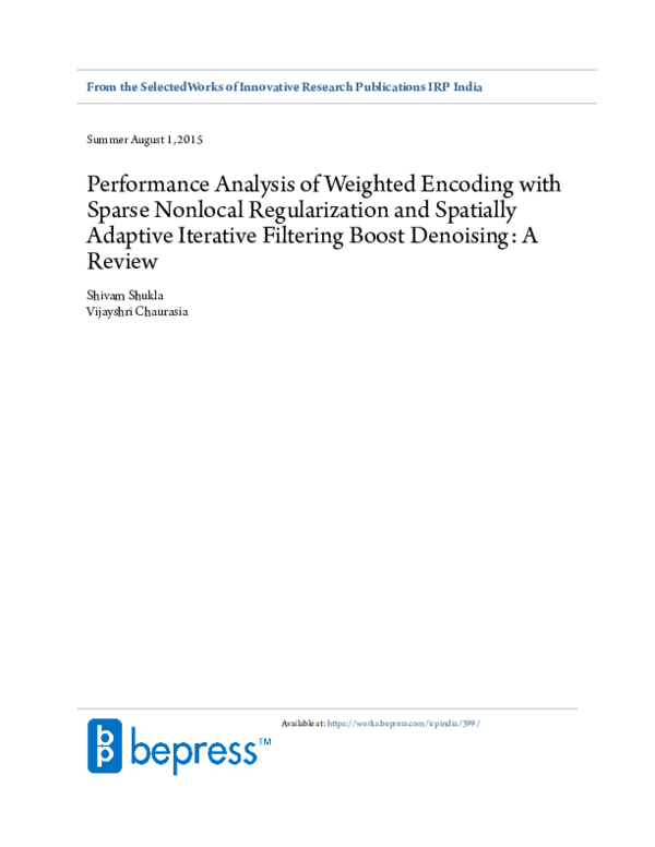 (PDF) Performance Analysis of Weighted Encoding with Sparse Nonlocal Regularization and ...