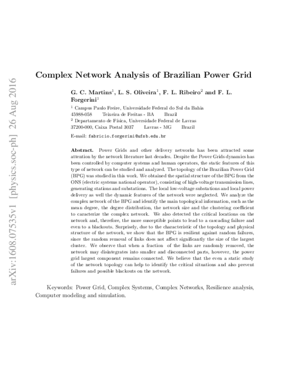 (PDF) Complex Network Analysis of Brazilian Power Grid
