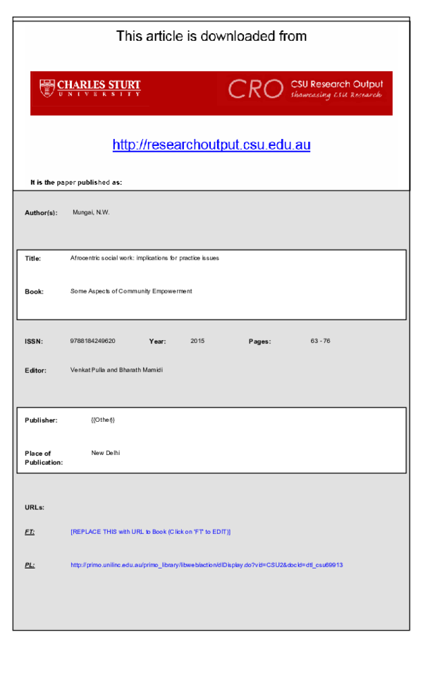 (PDF) Afrocentric social work: implications for practice issues