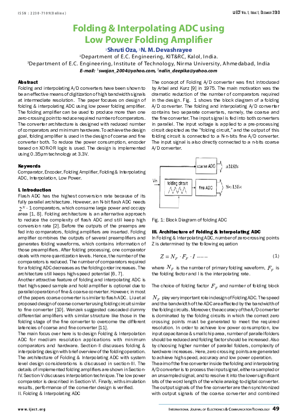 (PDF) Folding & Interpolating ADC using Low Power Folding Amplifier