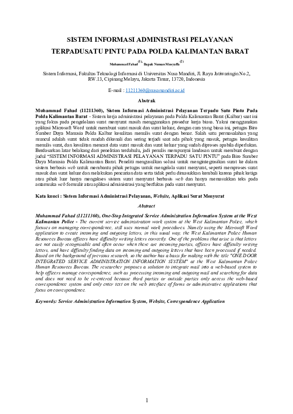 (DOC) SISTEM INFORMASI ADMINISTRASI PELAYANAN TERPADU SATU PINTU PADA POLDA KALIMANTAN BARAT ...