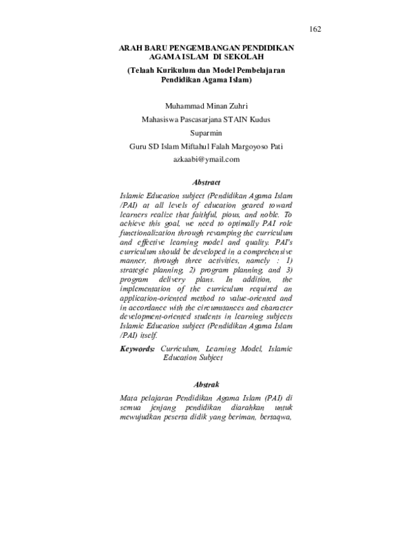 (PDF) ARAH BARU PENGEMBANGAN PENDIDIKAN AGAMA ISLAM DI SEKOLAH (Telaah Kurikulum dan Model ...