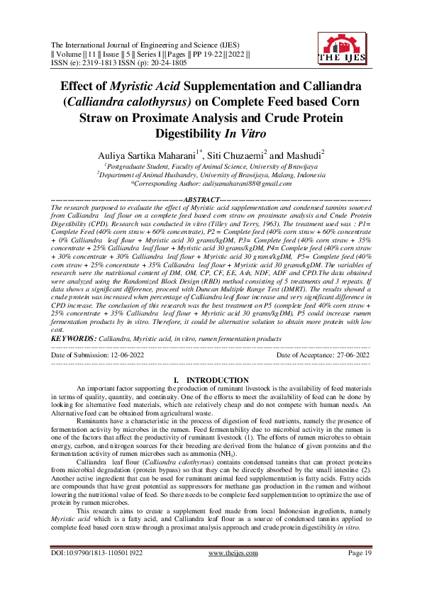 (PDF) Effect of Myristic Acid Supplementation and Calliandra ...