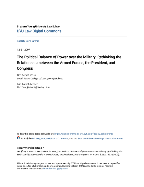 (PDF) The Political Balance of Power Over the Military: Rethinking the ...