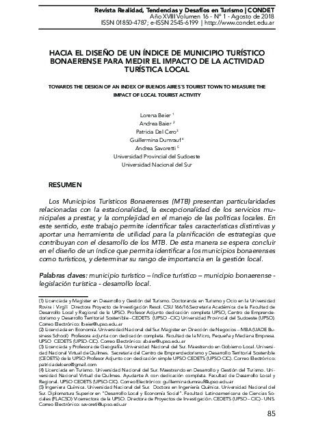 (PDF) Hacia el diseño de un índice de municipio turístico bonaerense ...